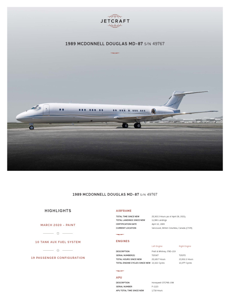 1989 McDonnell Douglas MD-87 Specs | PDF
