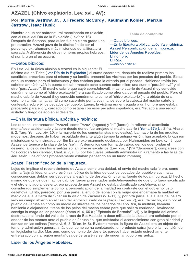 AZAZEL - Enciclopedia Judía | PDF | Libro de levítico | Creencia ...
