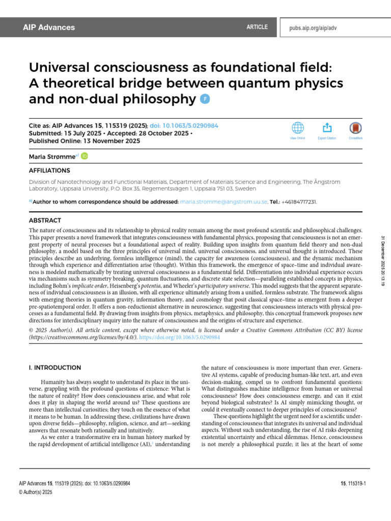 Universal Consciousness in Physics and Philosophy | PDF | Consciousness ...