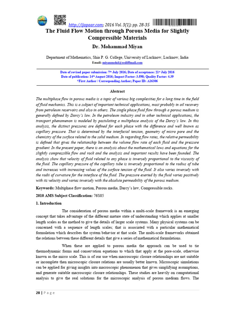 5. The Fluid Flow Motion through Porous Media for Slightly Compressible ...