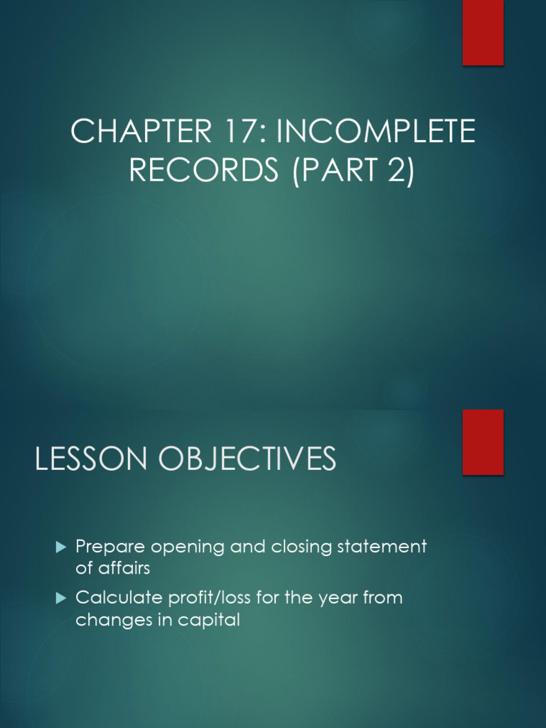 Chapter 17 Incomplete Records (Part 2) - | PDF | Money | Financial ...