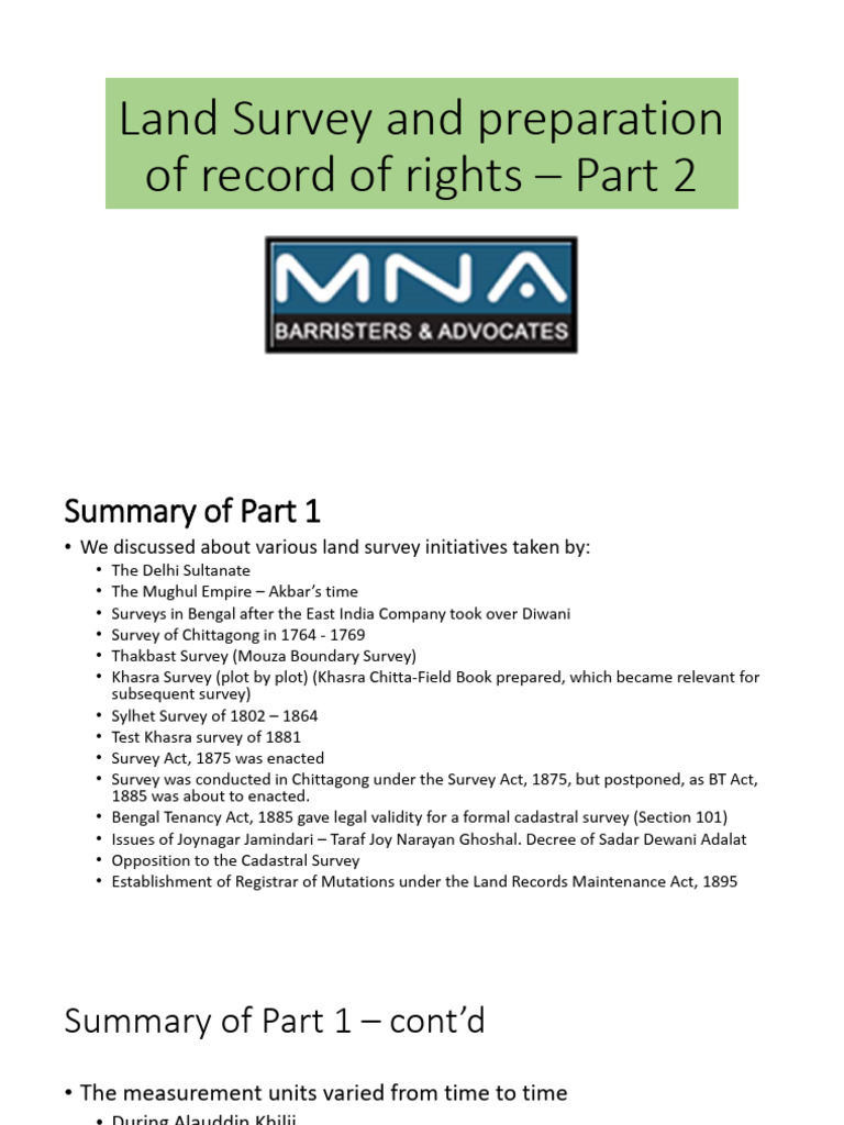 4A. Land Survey and Preparation of Record of Rights - Part 2 | PDF ...