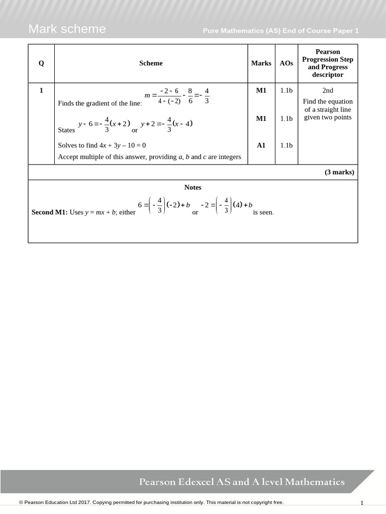 AS Pure Mathematics Mark Scheme | PDF | Circle | Quadratic Equation