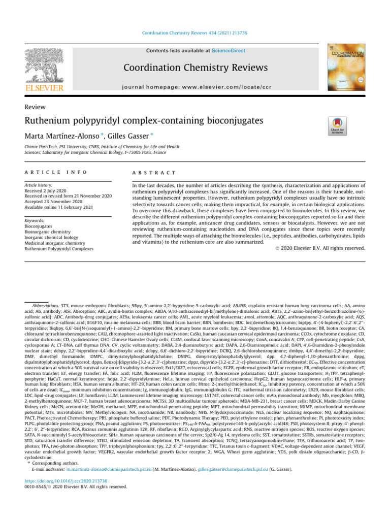 Ruthenium Bioconjugates in Cancer Therapy | PDF | Amine | Coordination ...