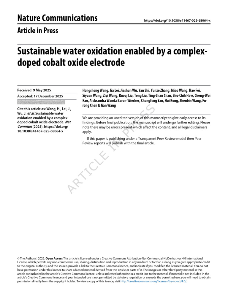 Complex-Doped Cobalt Oxide for Water Oxidation | PDF | Catalysis ...