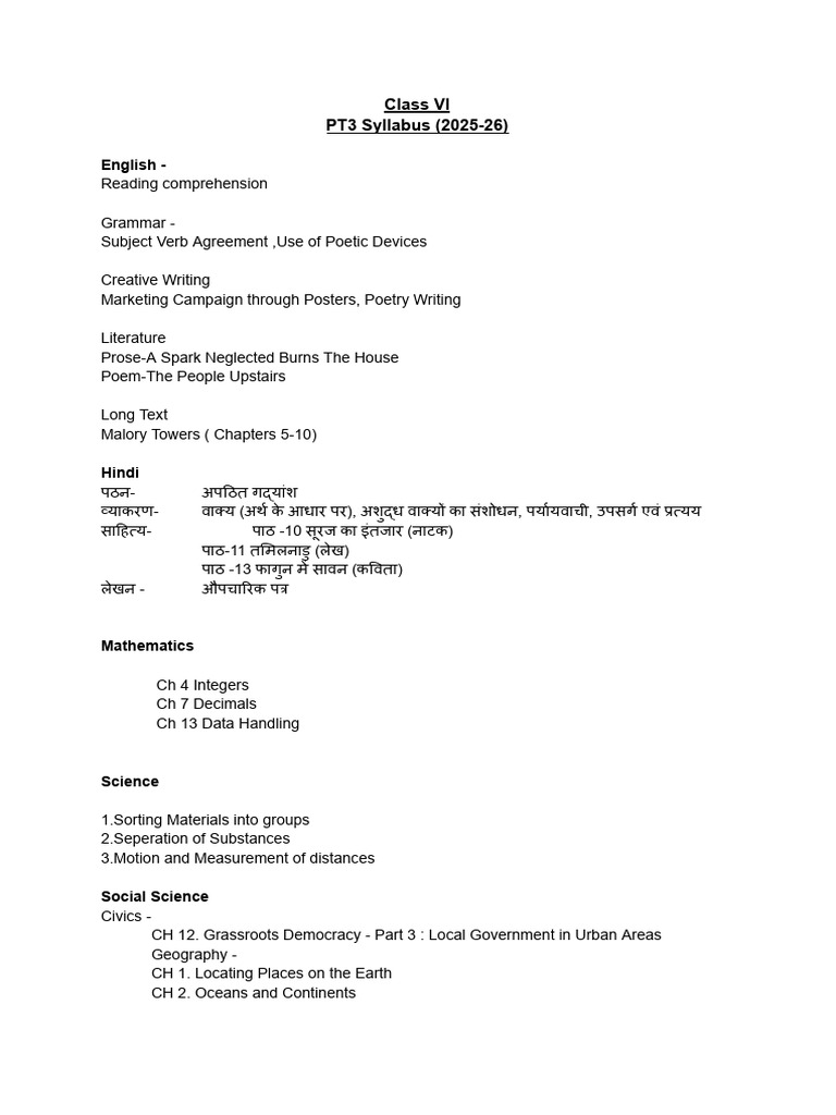 Class VI | PDF