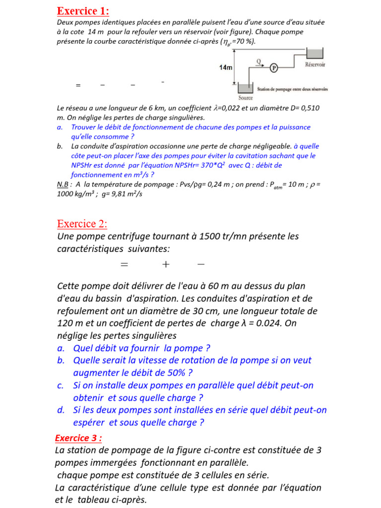 Calculs de débit et puissance des pompes | PDF