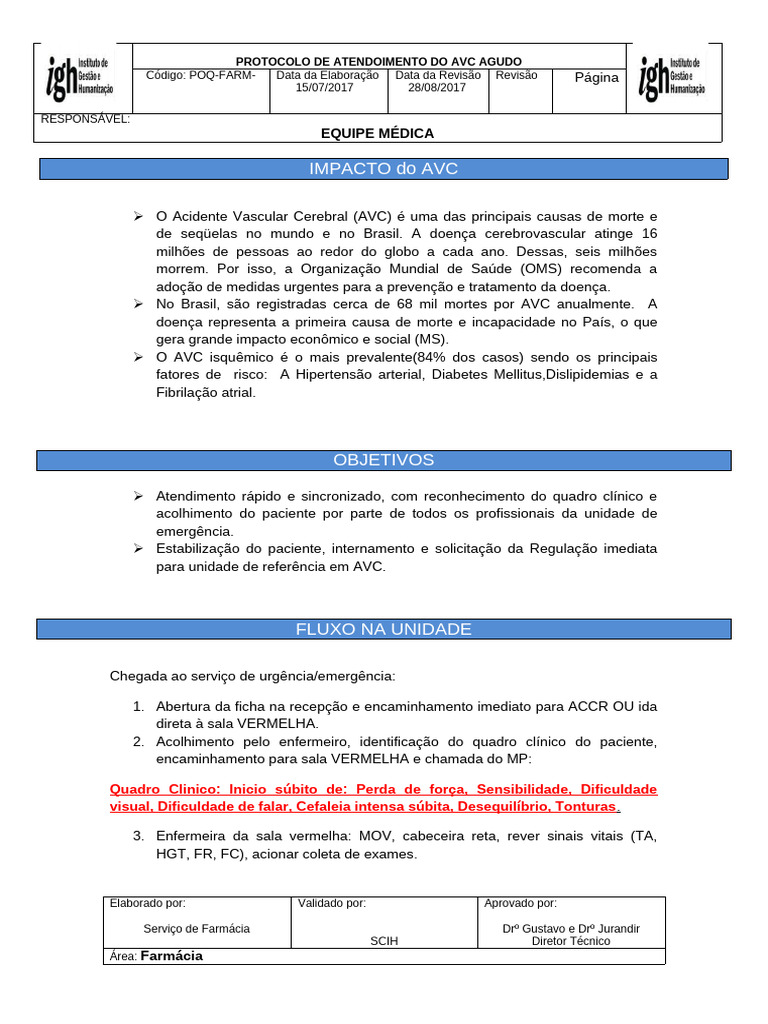 Protocolo de Atendimento ao AVC Agudo | PDF | AVC | Doenças e ...