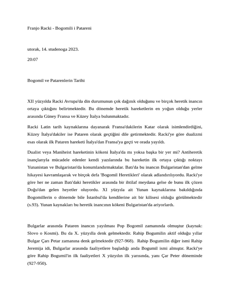 Franjo Rackİ Bogomili I Patareni | PDF
