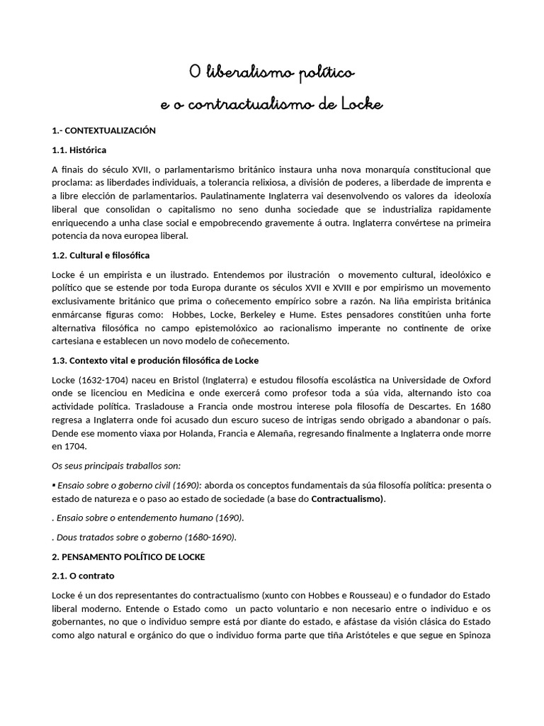 O Liberalismo Político e o Contrastualismo de Locke | PDF