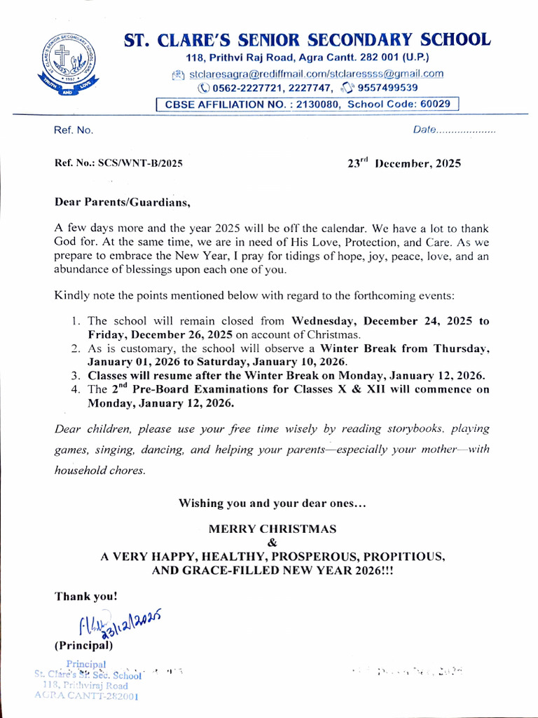Winter Break Notice (23rd December, 2025) | PDF