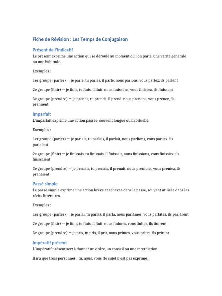 Révision des Temps de Conjugaison | PDF