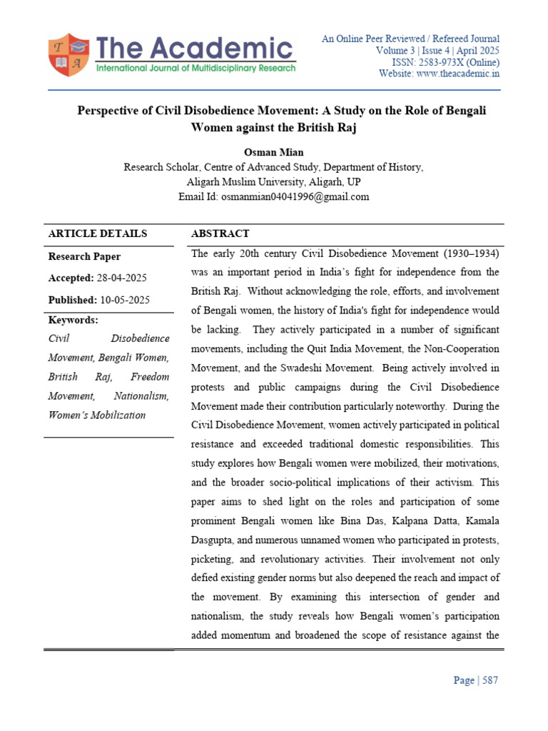 Bengali Women's Role in Civil Disobedience | PDF