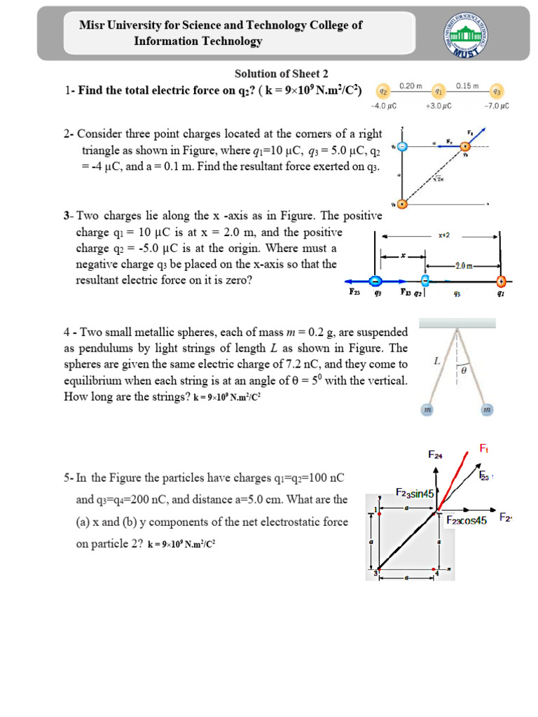 Sheet 2 Coulombs Law | PDF | Force | Electric Charge