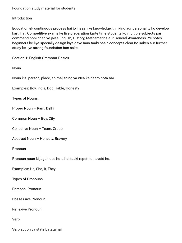 Foundation Study Material for Students | PDF | Noun | English Language