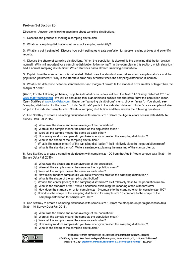 Problems2B Intro To Stats For Community College Students | PDF ...