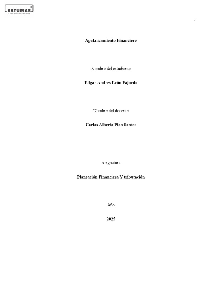 CASSO PRACTICO UNIDAD 3 Apalancamiento Financiero | PDF ...
