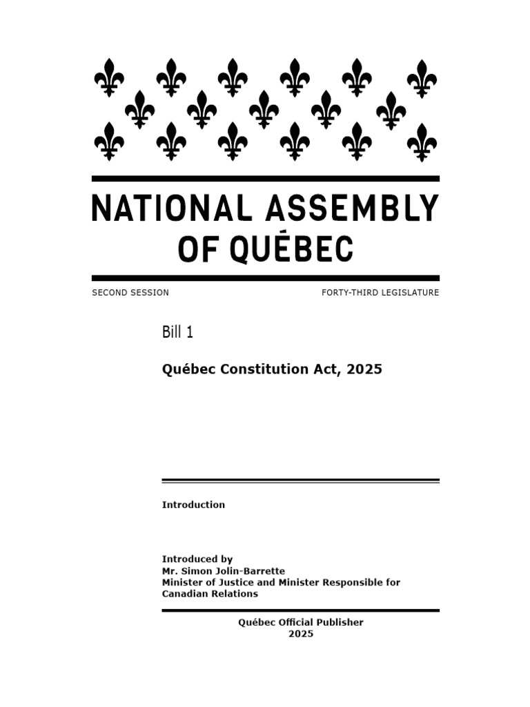 Bill 1: Québec Constitution Act, 2025 | PDF | Quebec | Constitution