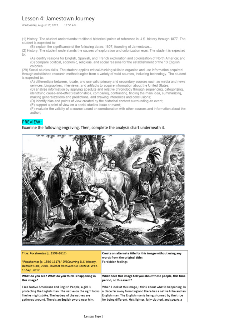 U.S. History: Jamestown and Colonization | PDF