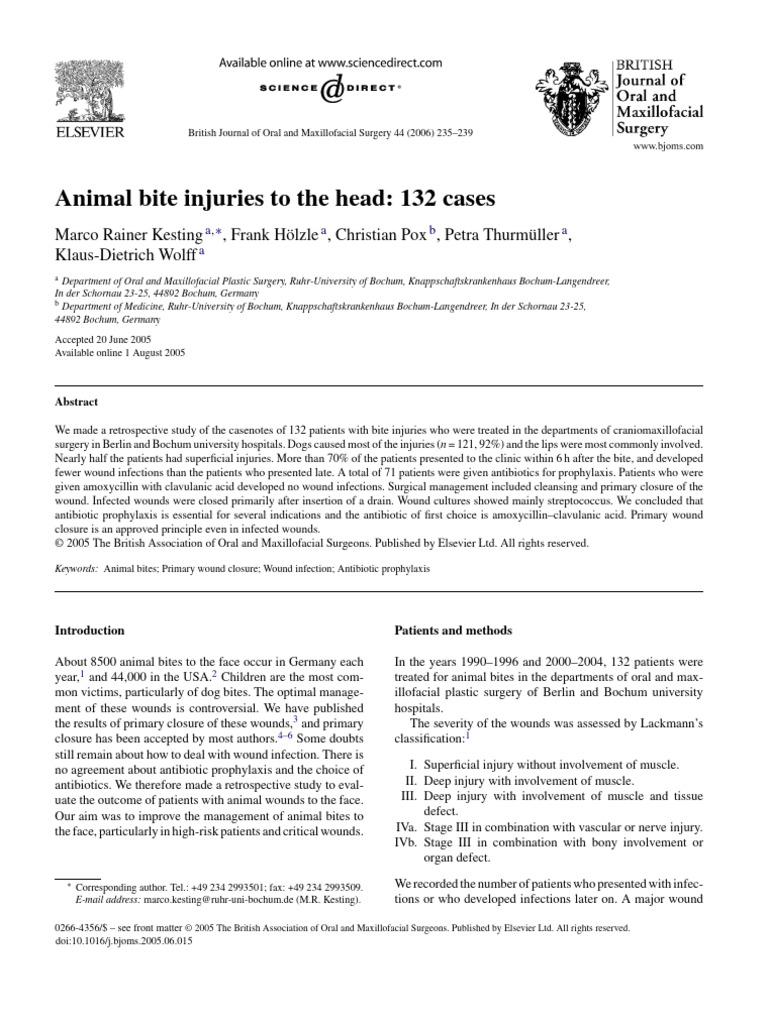 Animal Bite Injuries to the Head: Study Results | PDF | Wound | Oral ...