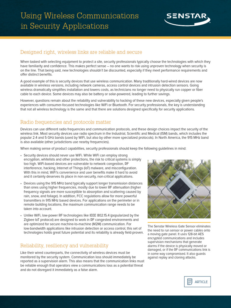 Secure Wireless Solutions for Security Systems | PDF | Wi Fi | Computer ...