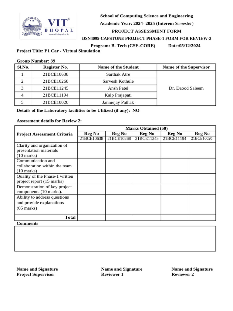 Phase 1 Review 2 - Assesment Form GP 39 | PDF
