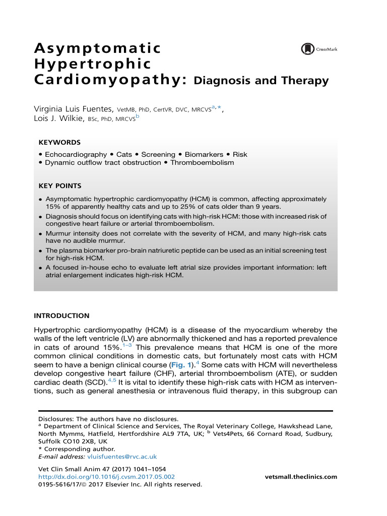 Asymptomatic Hypertrophic Cardiomyopathy in Cats | PDF | Heart Failure ...