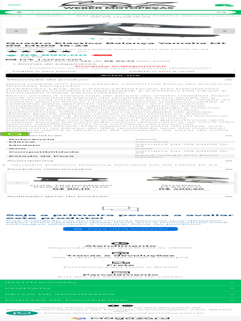 Quadro Elástico Balança Yamaha MT 09 Mt09 15-23 | PDF