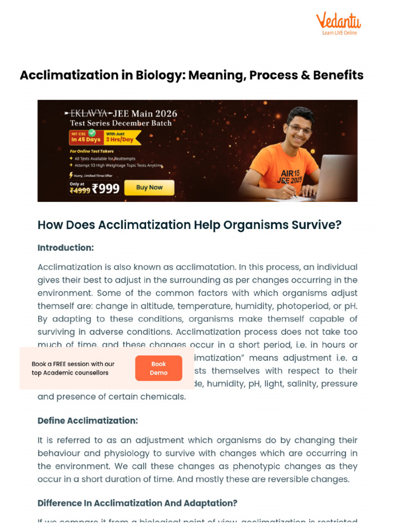 Acclimatization in Biology - Meaning, Process & Benefits | PDF