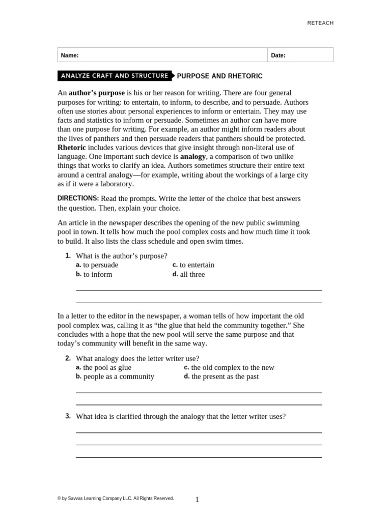 Understanding Author's Purpose and Rhetoric | PDF