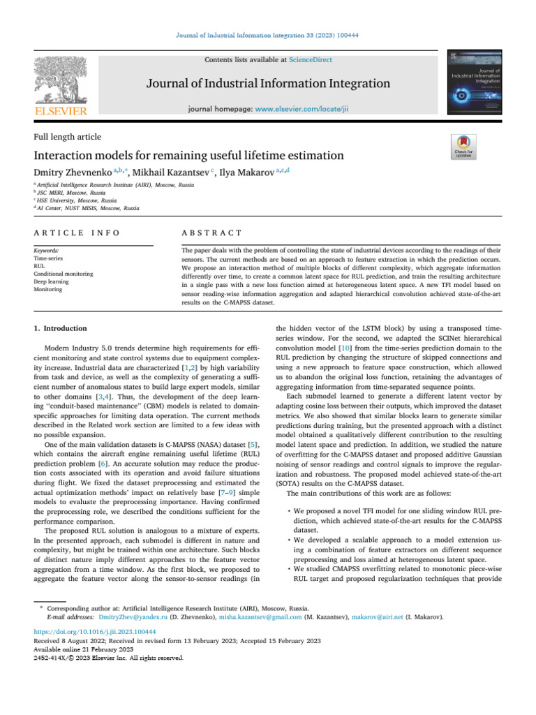 Interaction Models For Remaining Useful Lifetime Estimation | PDF ...