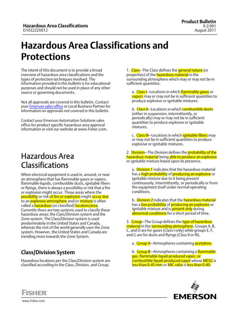 Product Bulletin Hazardous Area Classifications Protections en 123358 ...