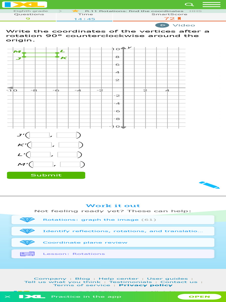 IXL Rotations Find The Coordinates 8th Grade Math | PDF