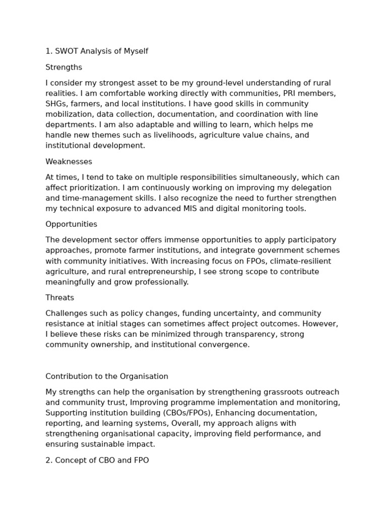 SWOT Analysis and Community Development Insights | PDF | Literacy ...