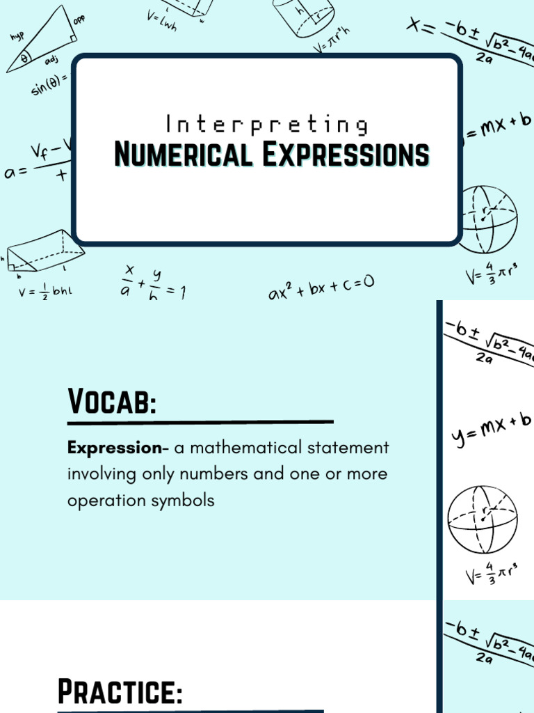 Interpreting Numerical Expressions Math Presentation in Light Blue Math ...