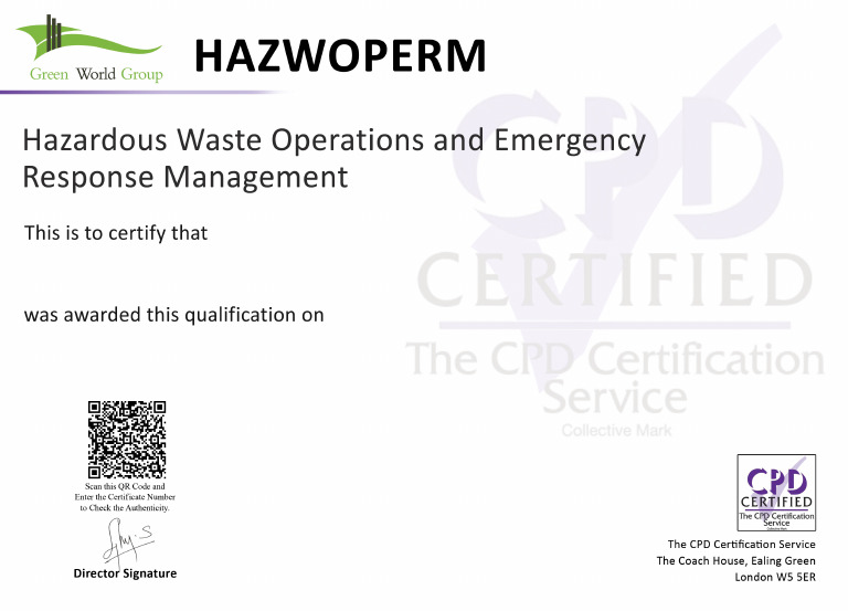 HAZWOPERM - Certificate - Hazardous Waste Operations and Emergency ...