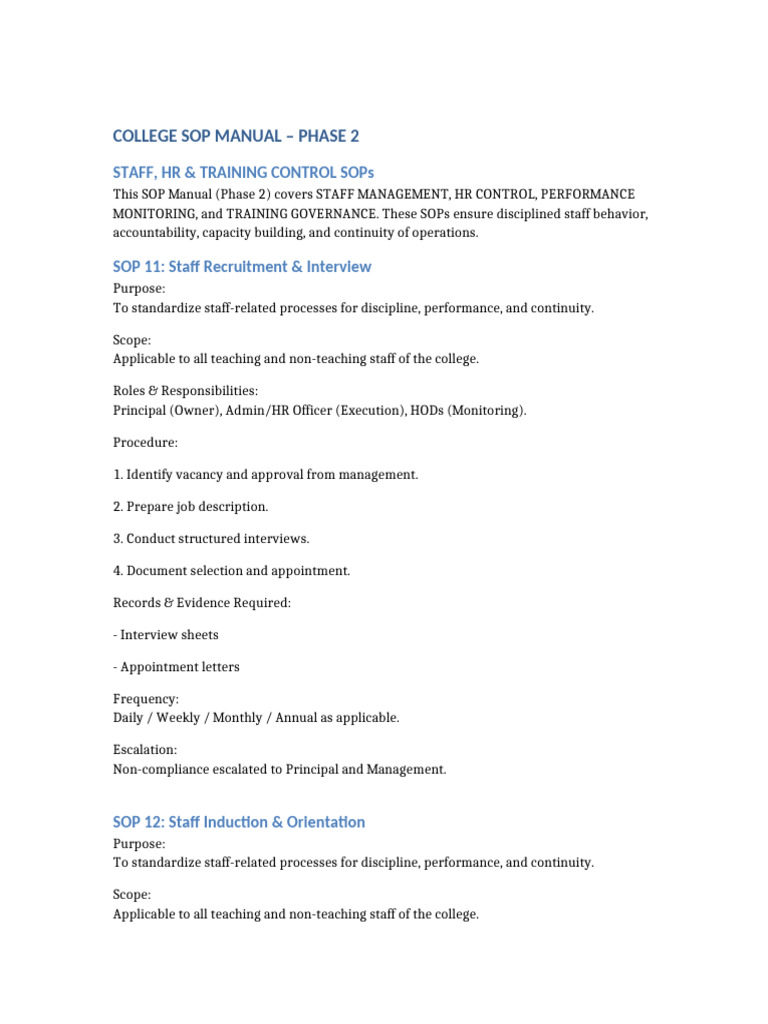 College SOP Phase2 Staff HR Training Control | PDF