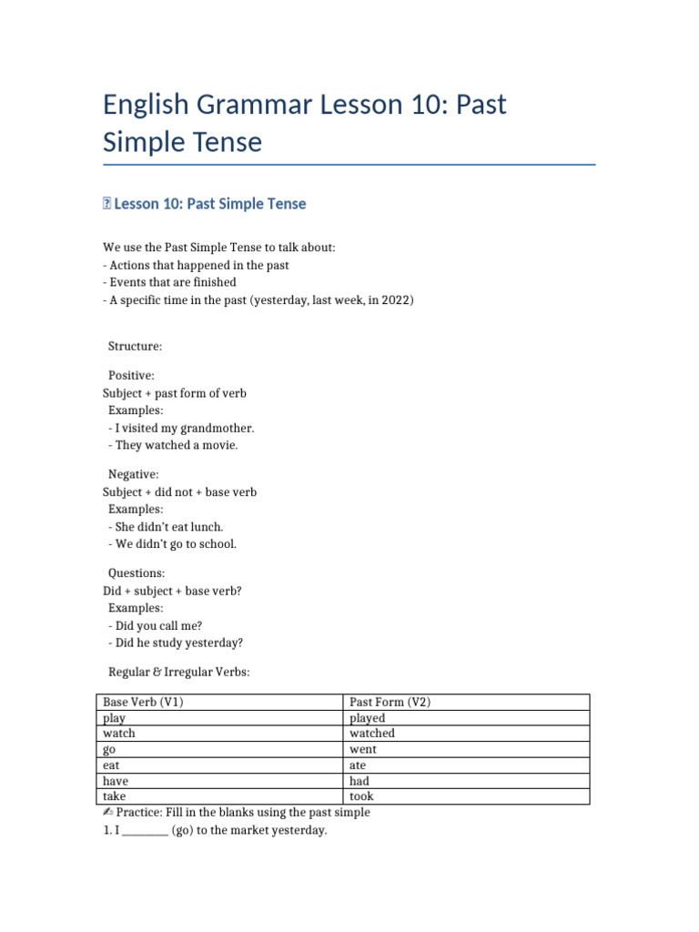 English Grammar Lesson 10 | PDF