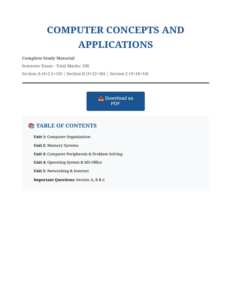 Computer Concepts Study Material PDF | PDF | Computer Data Storage ...