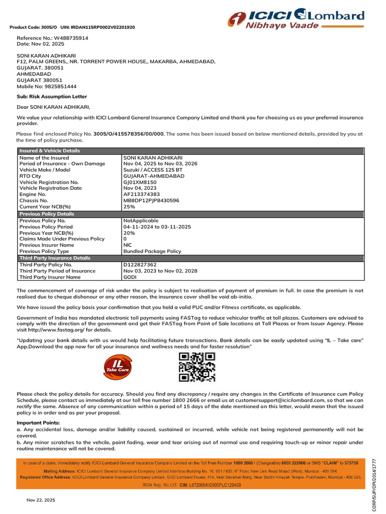 Suzuki Access Policy 2026 | PDF | Insurance | Business Law