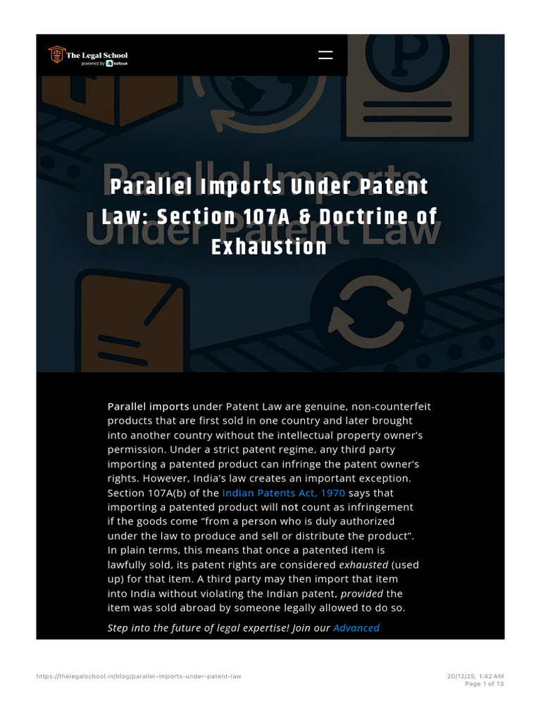 Understanding Parallel Imports in India | PDF | Patent | Glossary Of ...