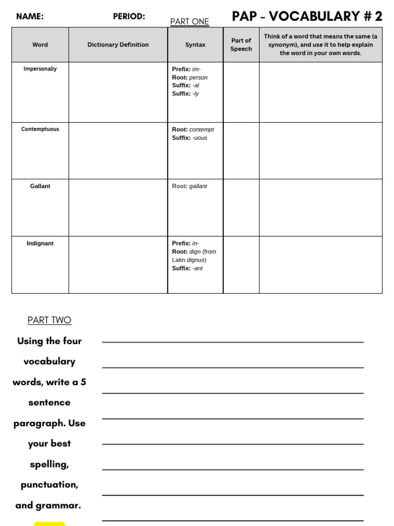 25-26 Vocabulary Templates | PDF