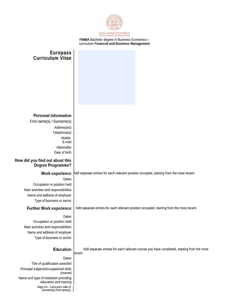 FINMA Business Economics CV Template | PDF