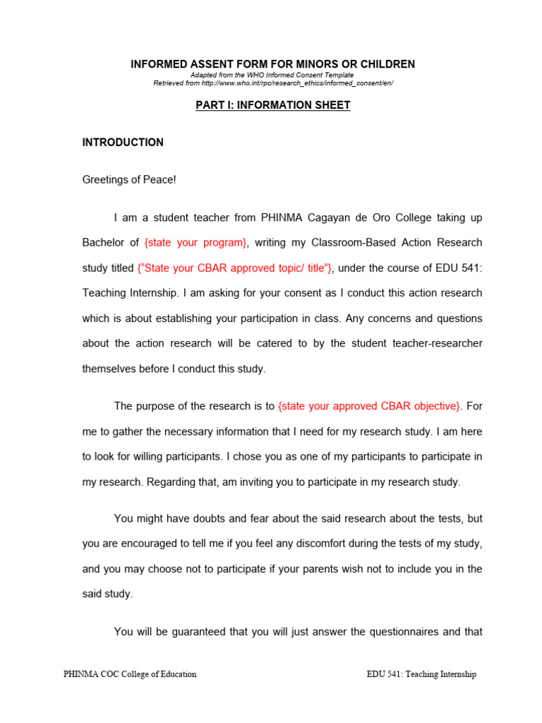 Cbar Informed Assent Form | PDF