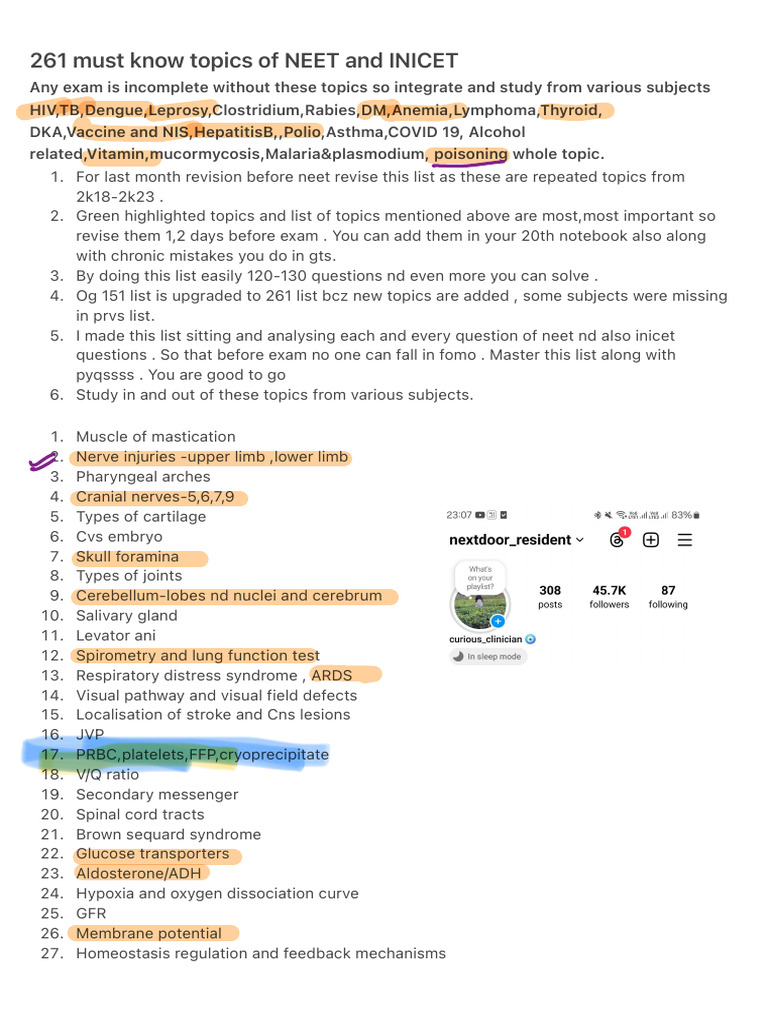 Essential Topics for NEET & INICET Success | PDF | Human Diseases And ...