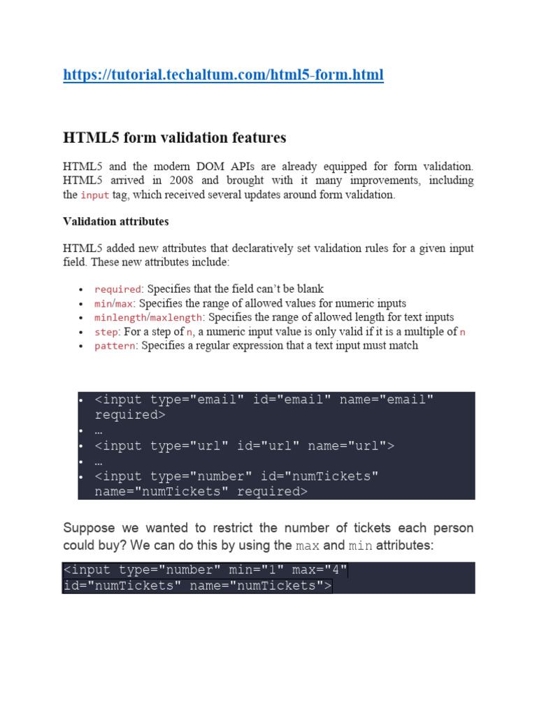 HTML5 Form Validation Features | PDF