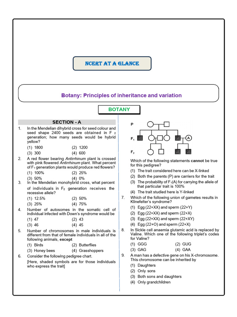 Botany: Inheritance and Variation Quiz | PDF | Dominance (Genetics ...