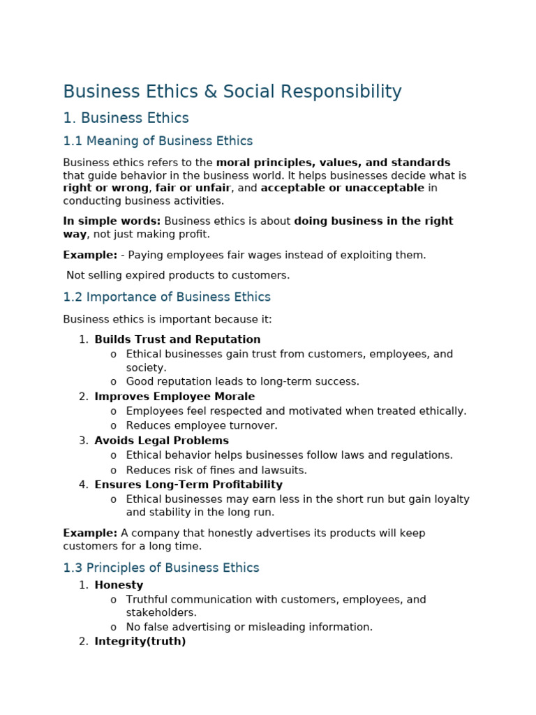 Chapter 6 Business Ethics & Social Responsibility - Detailed Notes ...