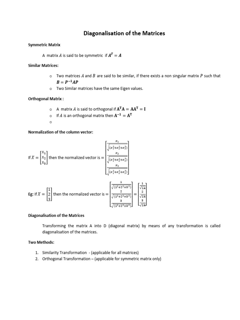 Diagonalisation of Matrices | PDF