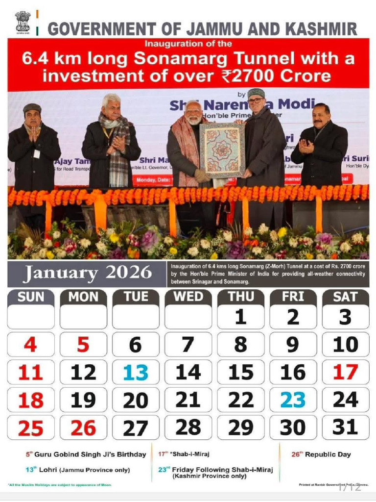 Government Calendar 2026 | PDF